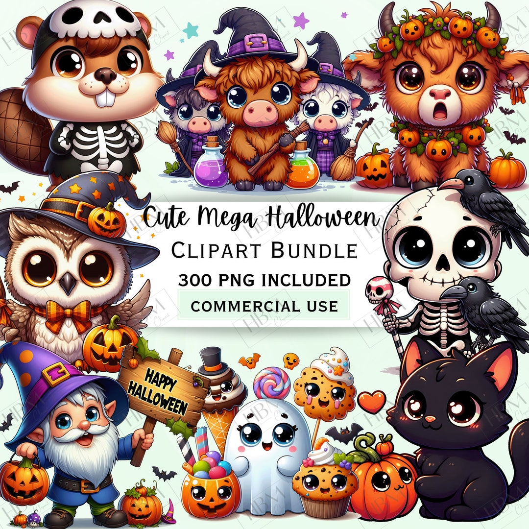 Cute Spooky Mega Halloween Clipart Bundle, Pumpkin Stickers, Adorable ...