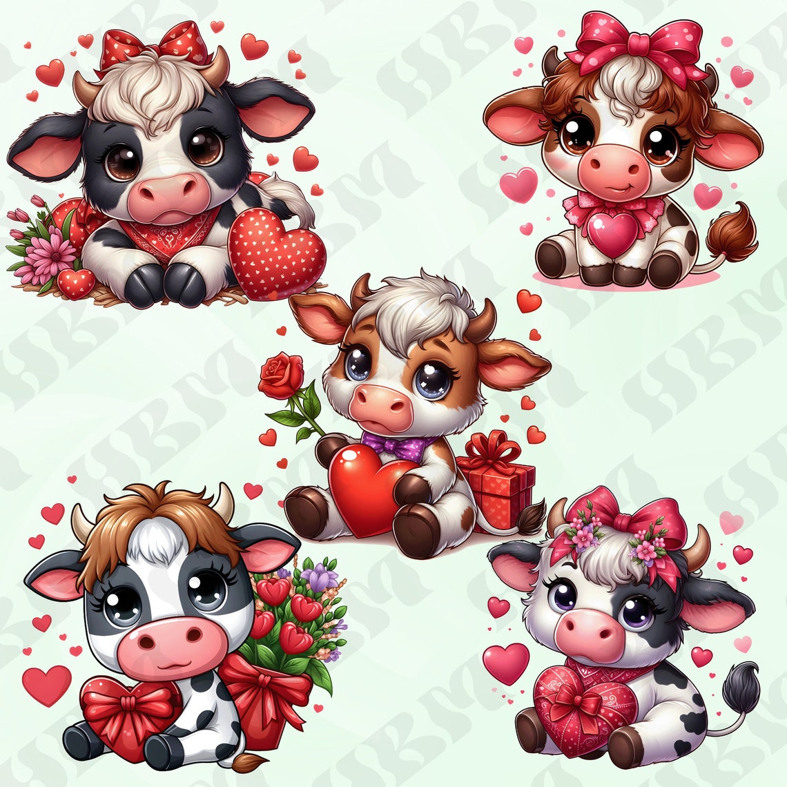 25 Cute Valentines Day Cow Clipart Bundle, Calf Card Making, Bull Baby ...