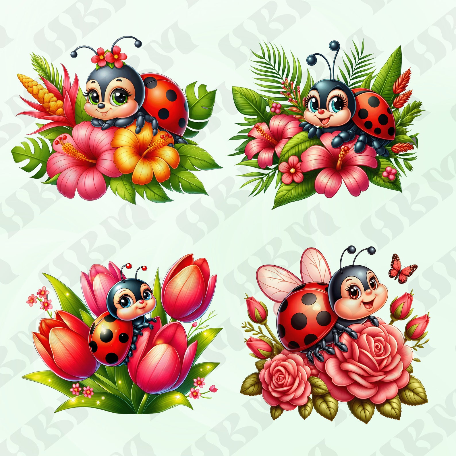 24 Cute Cartoon Spring Lady Bugs Clipart Bundle, Beetle Nursery Decor ...