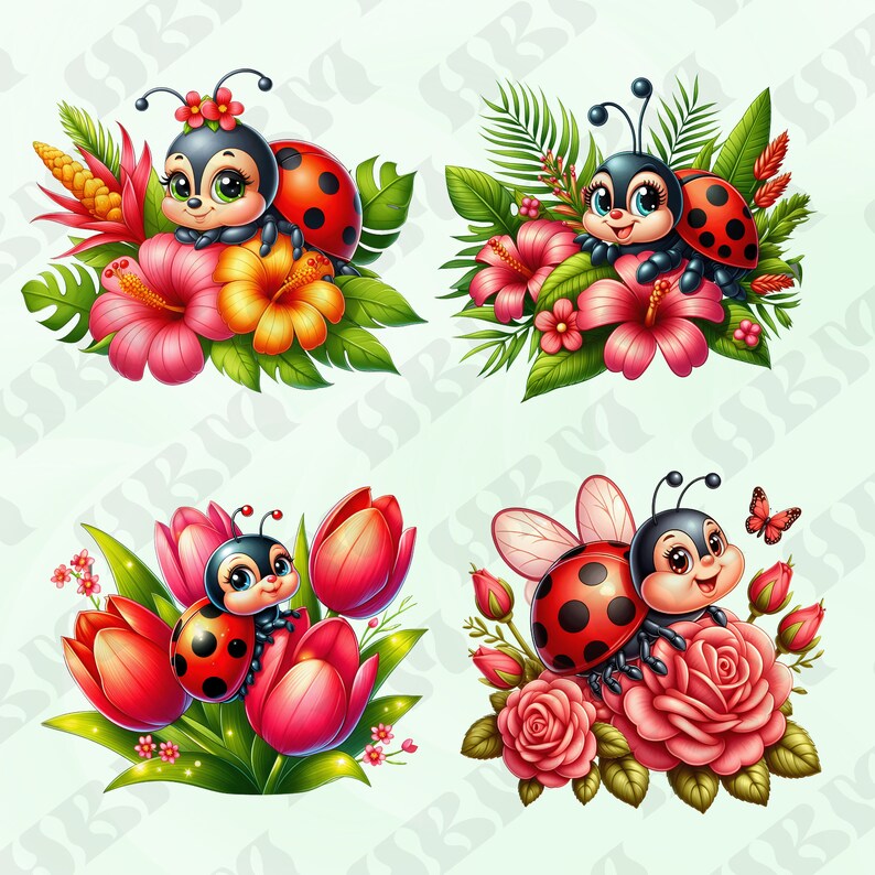24 Cute Cartoon Spring Lady Bugs Clipart Bundle, Beetle Nursery Decor ...