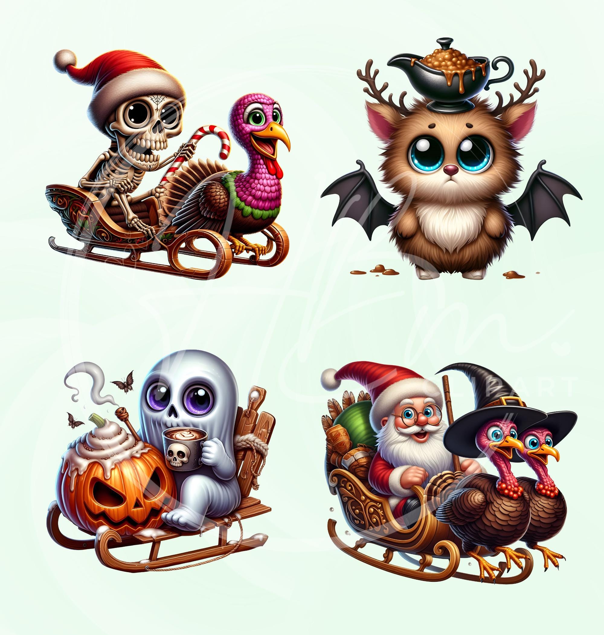 Funny Holiday Mashup Clipart Bundle, Halloween Christmas Thanksgiving ...