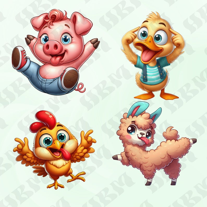 Cute Funny Cartoon Farm Animals Clipart Bundle, Sheep Sticker, Adorable ...