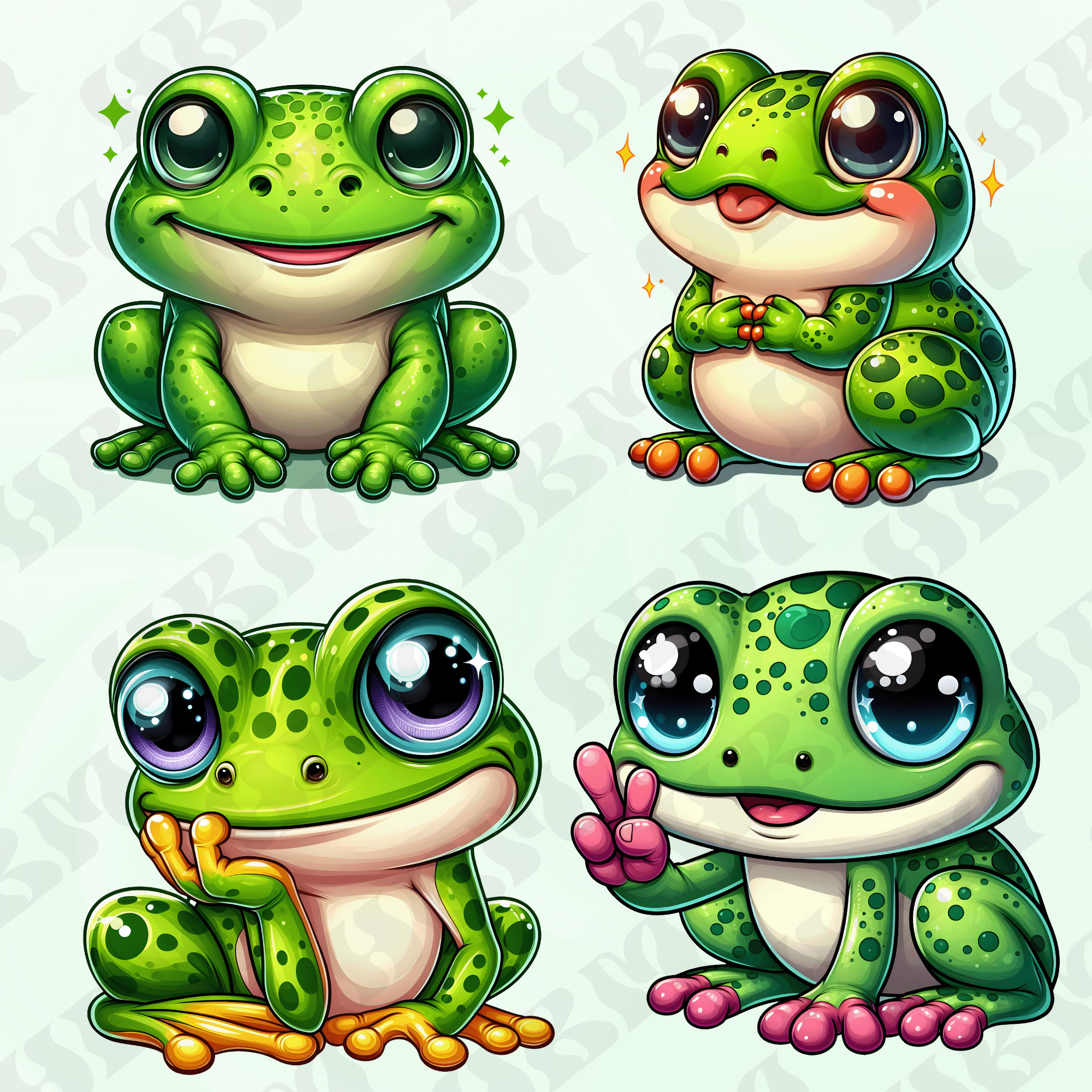 22 Cute Green Frog Clipart Bundle, Tadpole Stickers, Adorable Baby Wall ...