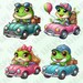 24 Cute Frogs Driving Cars Clipart Bundle, Tadpole Stickers, Adorable ...