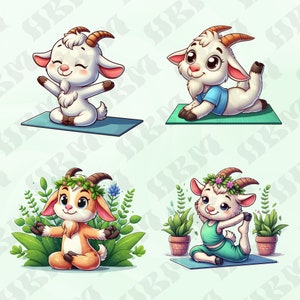 Cute Cartoon Goat Yoga Clipart Bundle, Funny Animal Meditation Sticker ...