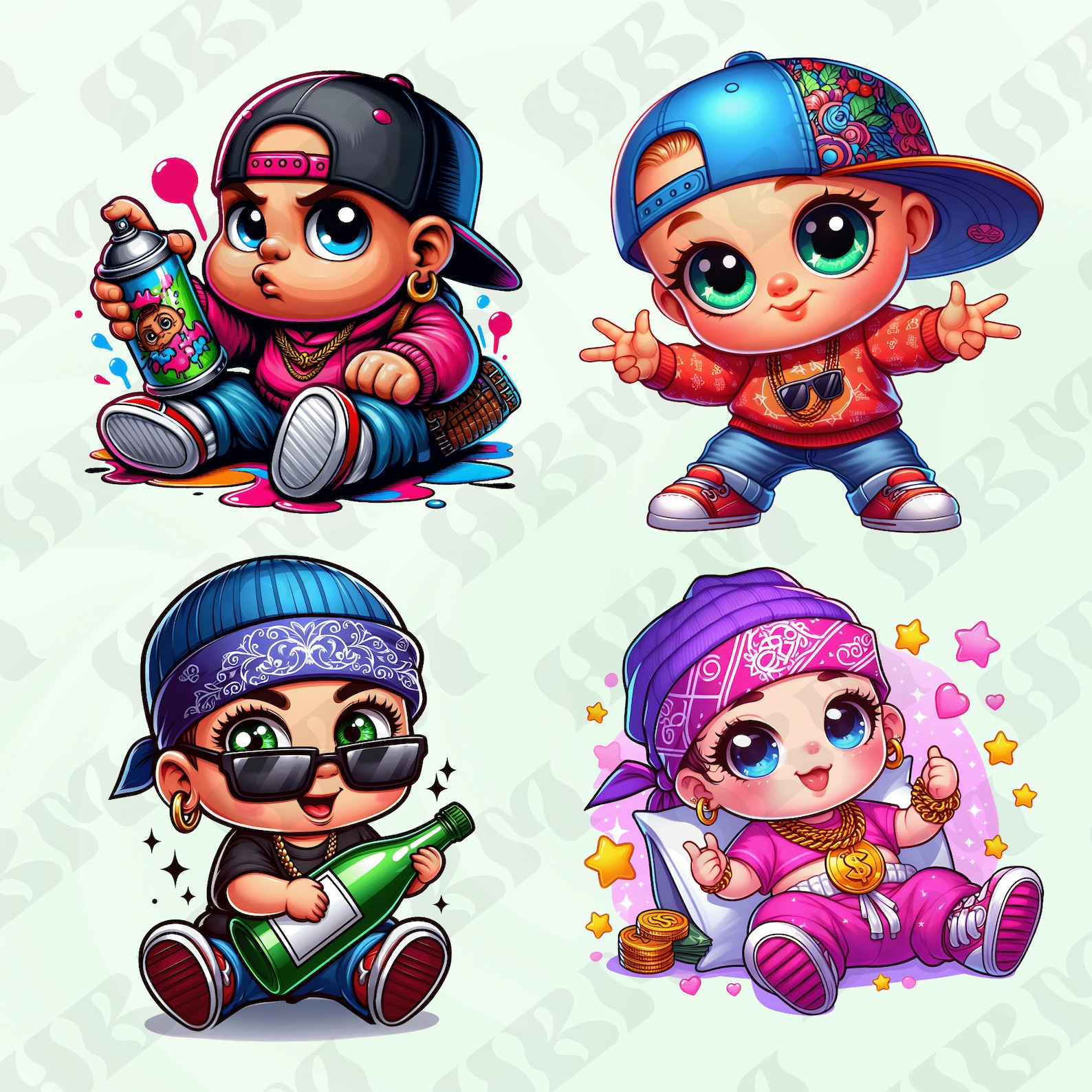 Cute Cartoon Gangsta Baby Clipart Bundle, Funny Attitude Sticker ...