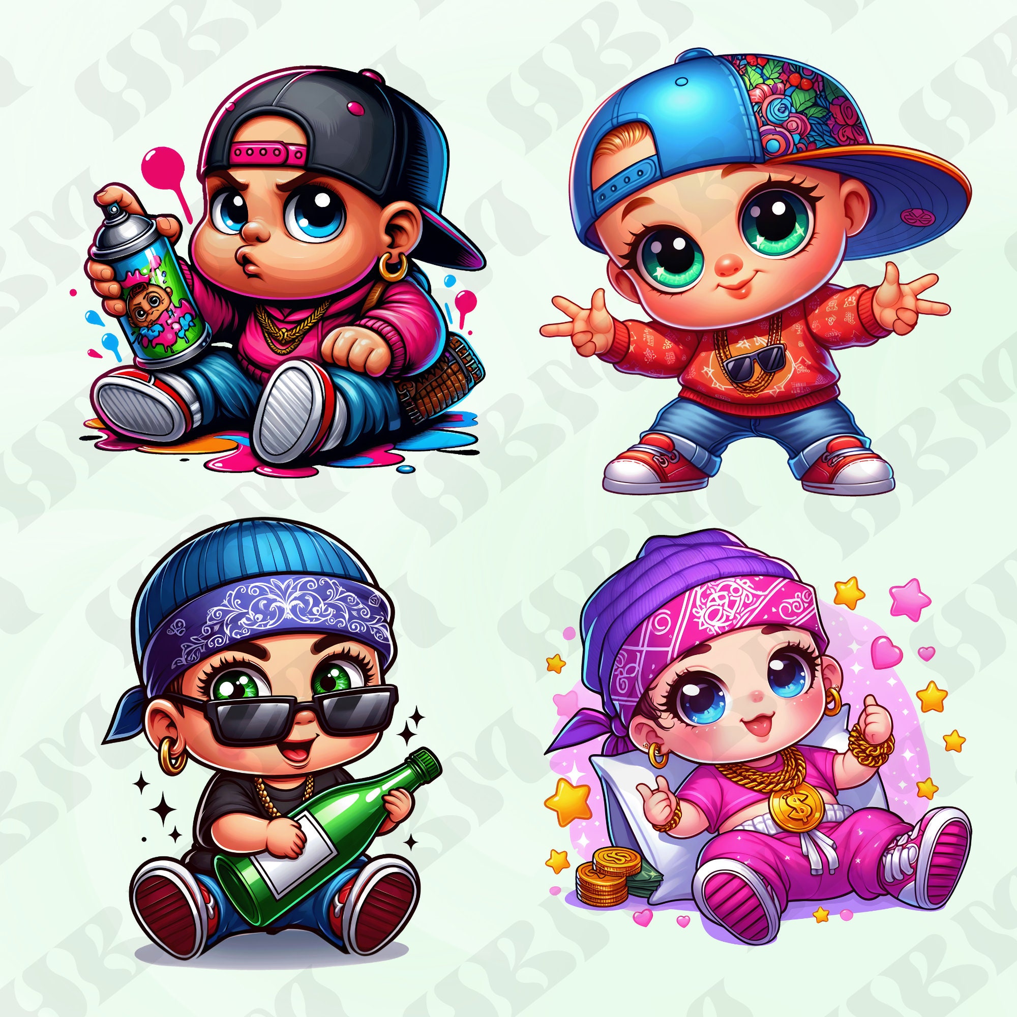 Cute Cartoon Gangsta Baby Clipart Bundle, Funny Attitude Sticker ...