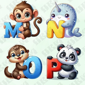 26 Cute Alphabet Animals Clipart Bundle, Panda Educational , Monkey ...