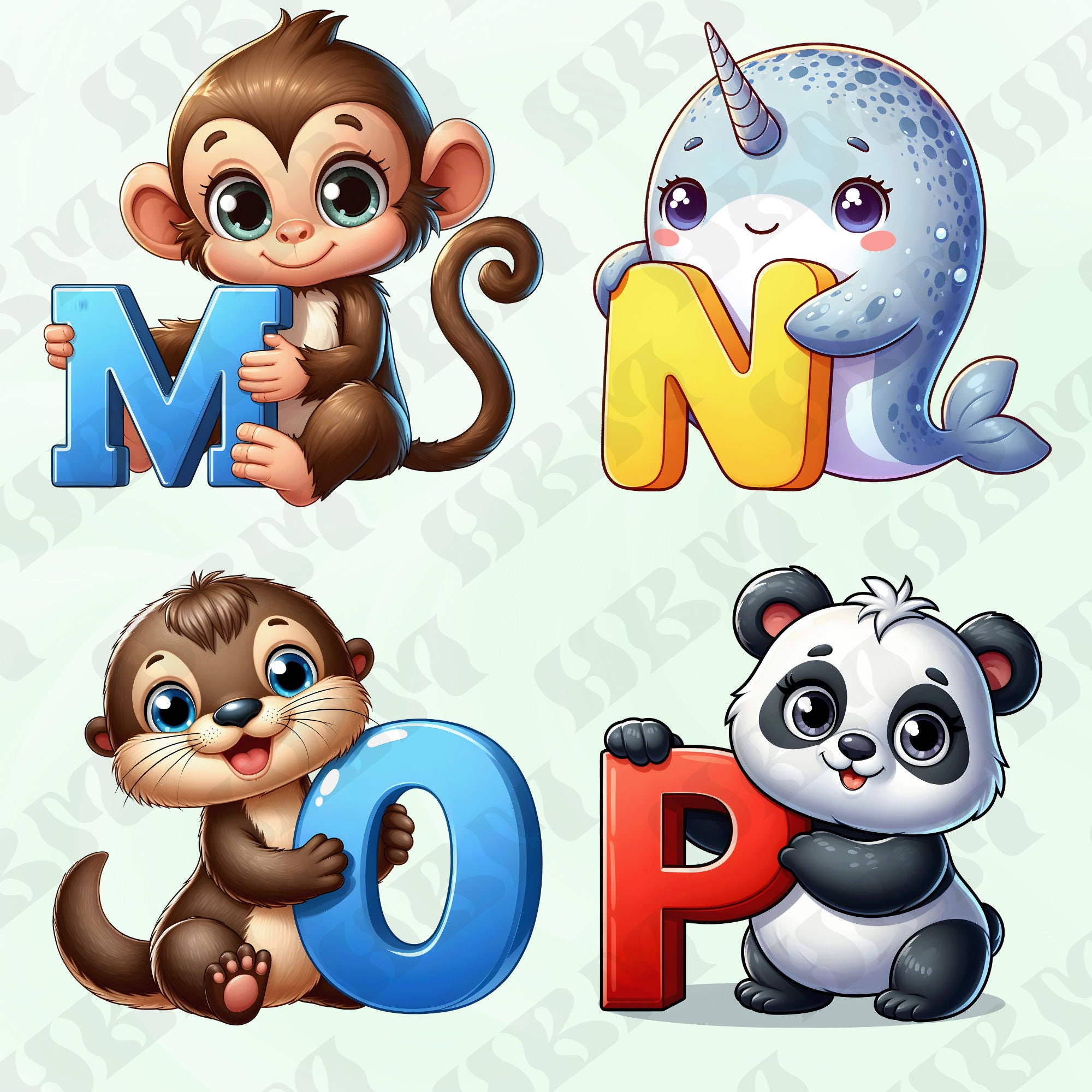 26 Cute Alphabet Animals Clipart Bundle, Panda Educational , Monkey ...