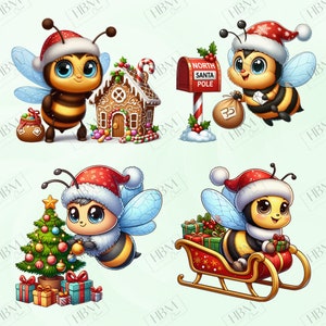 Cute Cartoon Christmas Bees Clipart Bundle, Festive Baby Animal Sticker ...