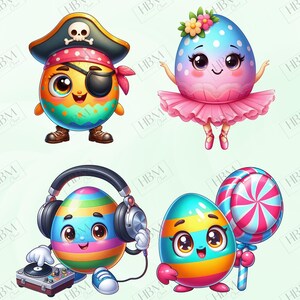 Cute Cartoon Easter Eggs Clipart Bundle, Adorable Vibrant Graphic ...