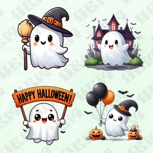 Cute Halloween Little Ghost Clipart Bundle, Jack Lantern Stickers ...