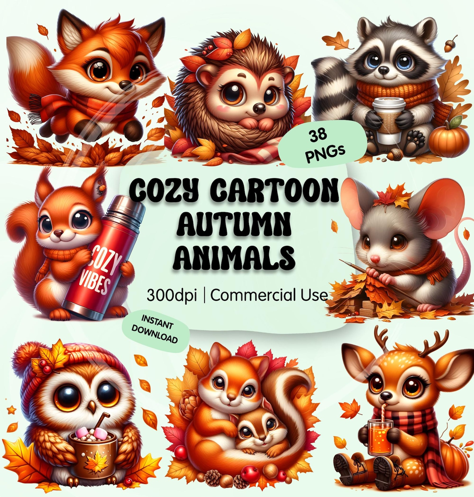 Cute Autumn Animals Clipart Bundle, Cozy Fall Forest Creatures ...