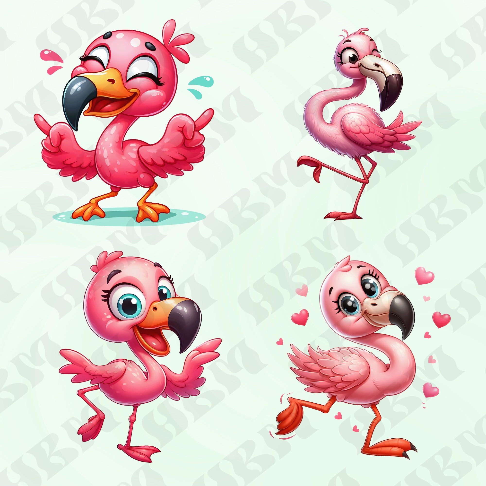 24 Cute Silly Flamingos Clipart Bundle, Bird Nursery Decor, Adorable ...