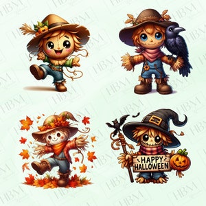 Cute Cartoon Halloween Scarecrows Clipart Bundle, Spooky Festive ...