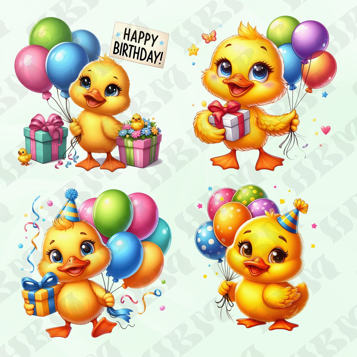 Cute Party Yellow Ducks Clipart Bundle, Cartoon Balloon Sticker ...