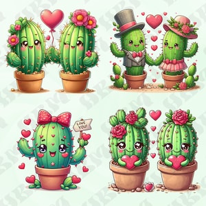 24 Cute Valentines Day Cactus Clipart Bundle, Cacti Card Making, Plant ...