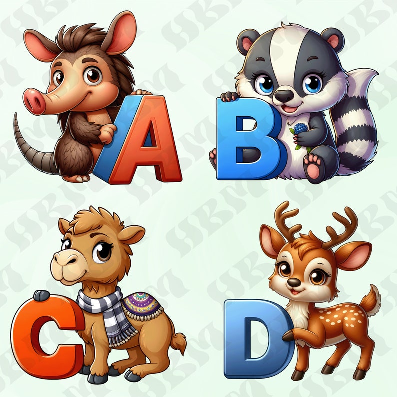 26 Cute Alphabet Animals Clipart Bundle, Panda Educational , Monkey ...