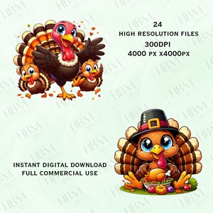 Cute Cartoon Thanksgiving Turkey Clipart Bundle, Fall Printables ...