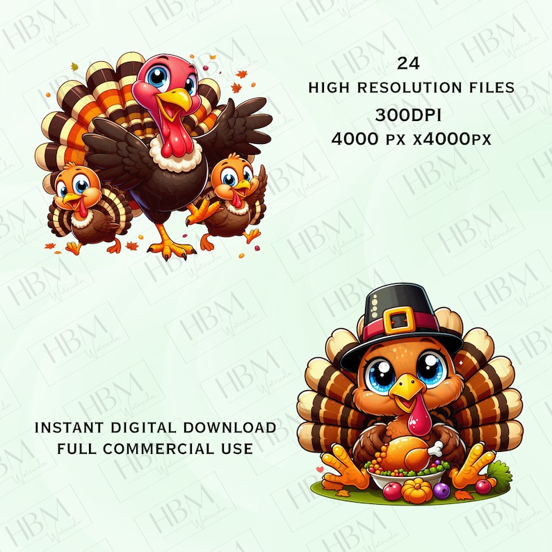 Cute Cartoon Thanksgiving Turkey Clipart Bundle, Fall Printables ...