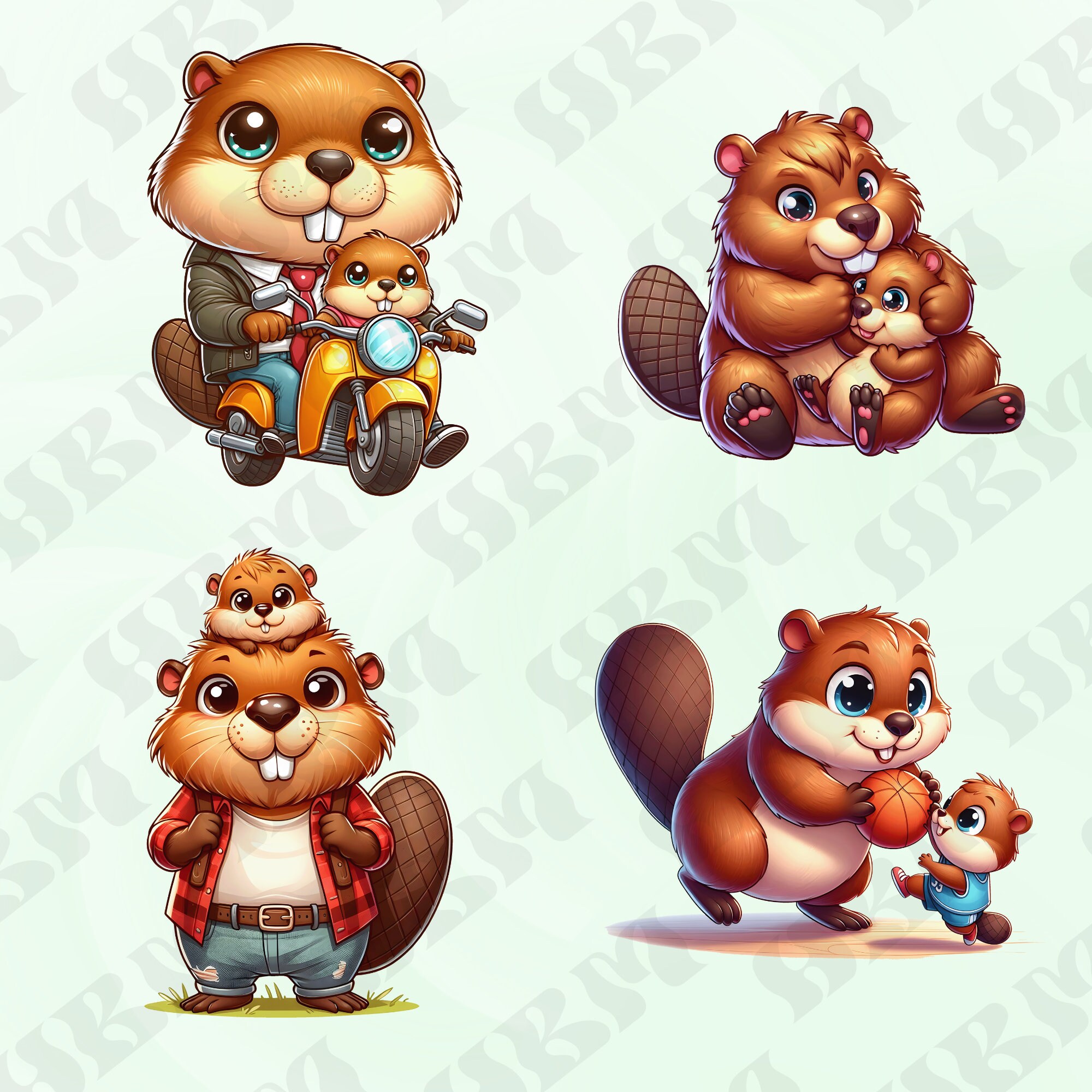 Cute Father's Day Beavers Clipart Bundle, Sweet Cartoon Woodland ...