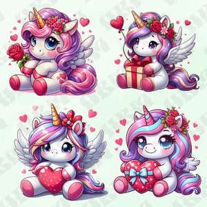 Cute Valentine's Day Unicorn Clipart Bundle, Mythical Stickers ...