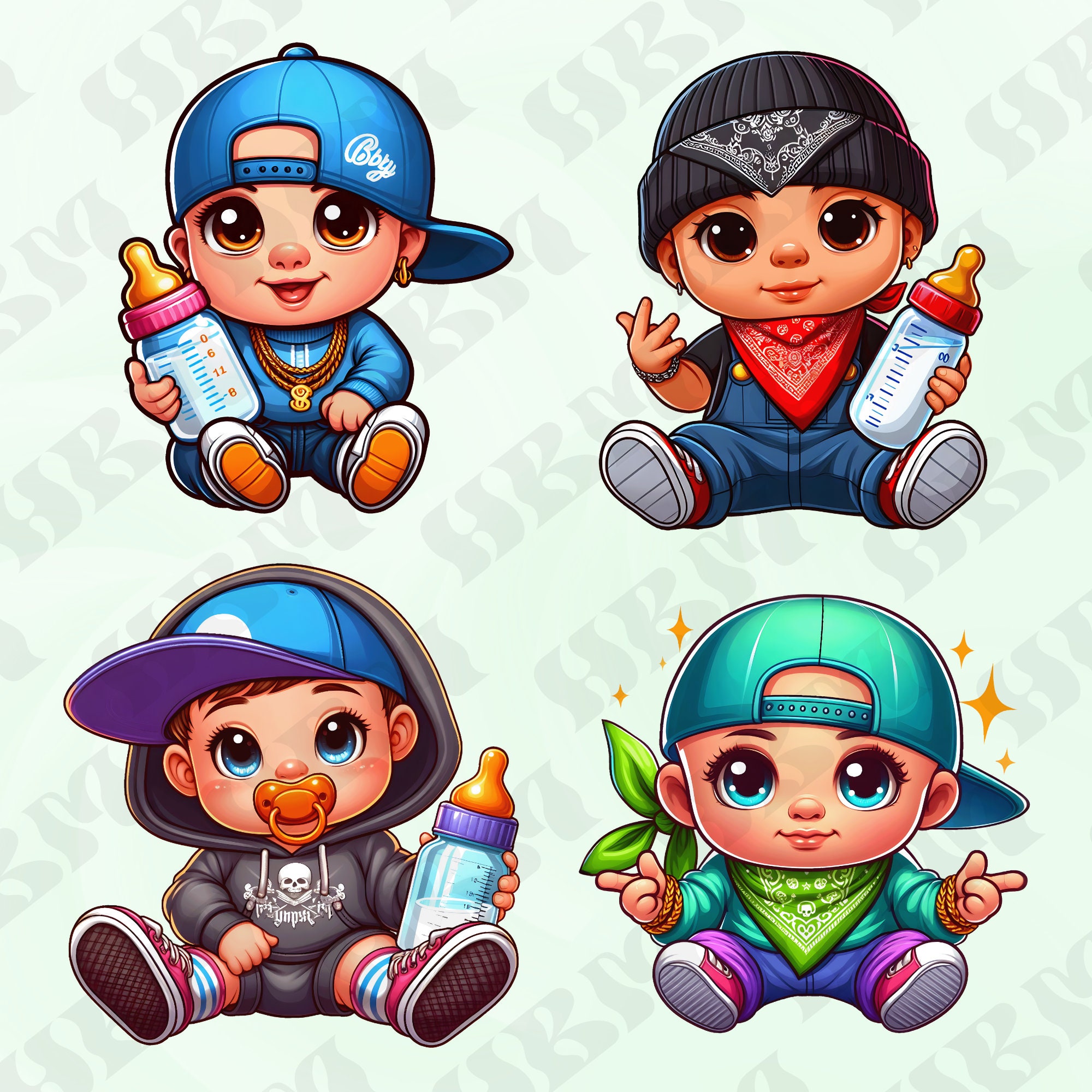 Cute Cartoon Gangsta Baby Clipart Bundle, Funny Attitude Sticker ...