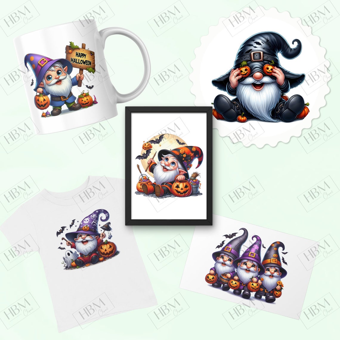 Spooky Cartoon Halloween Gnomes Clipart Bundle, Pumpkin Stickers ...