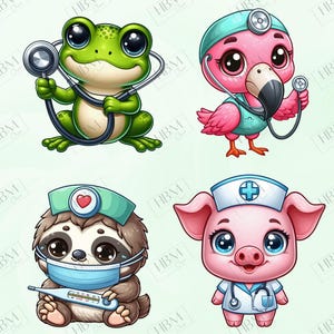 Cute Cartoon Medical Animals Clipart Bundle, Whimsical Pharmacist ...