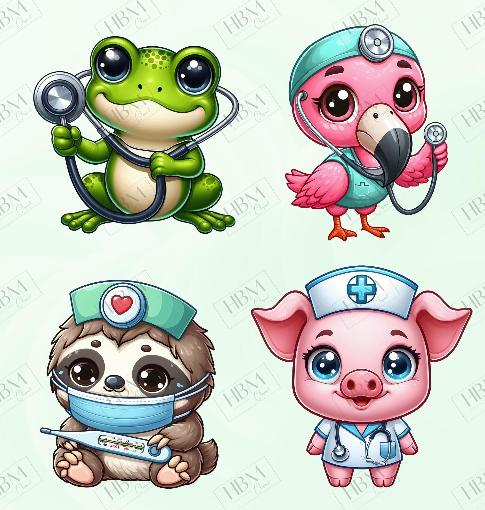 Cute Cartoon Medical Animals Clipart Bundle, Whimsical Pharmacist ...