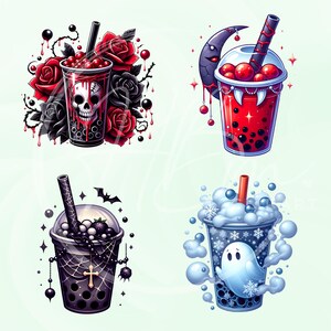 Spooky Halloween Boba Tea Clipart Bundle, Cute Creepy Drinks, Witchy ...