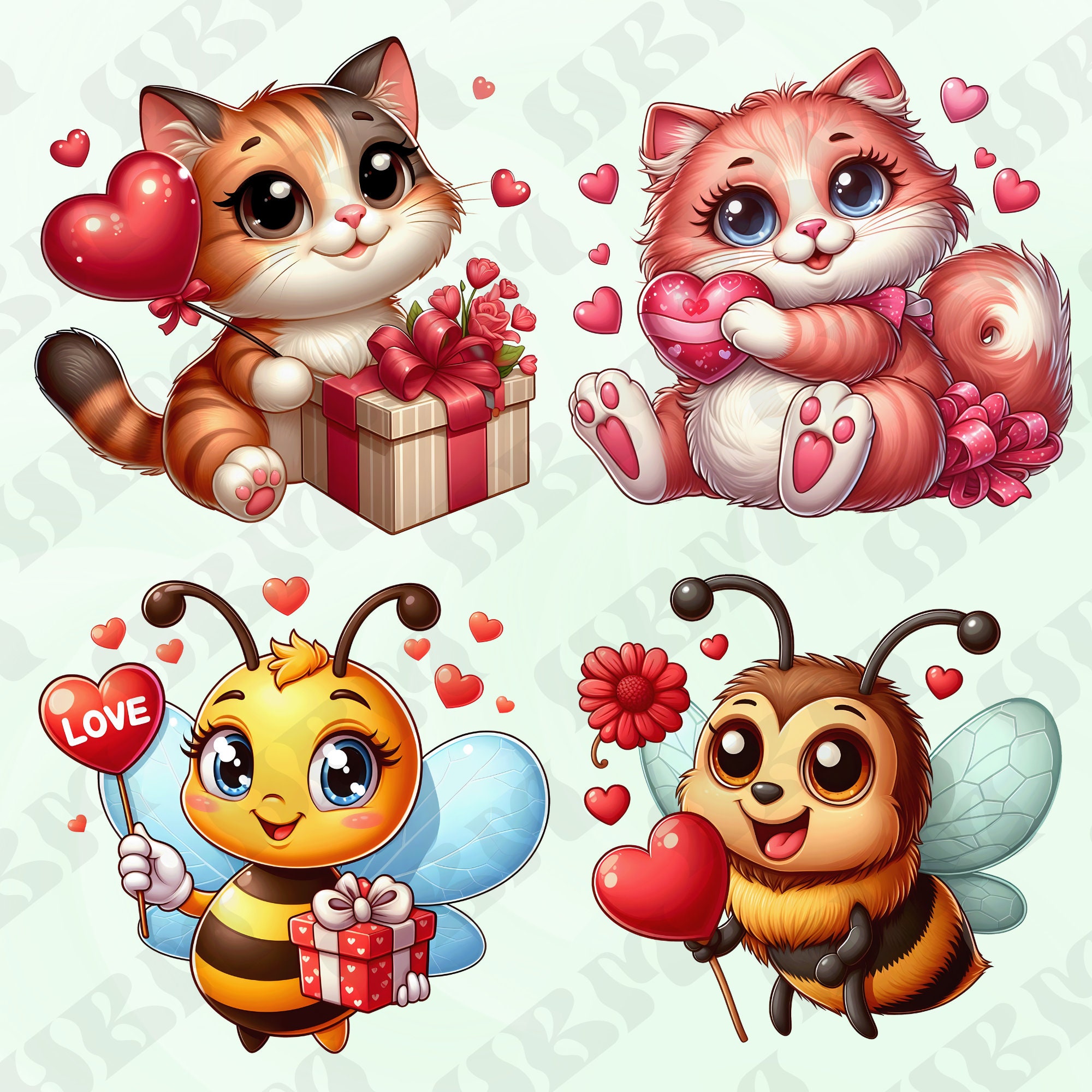 25 Cute Valentine Animals Clipart Bundle, Cow Card Making, Frog ...