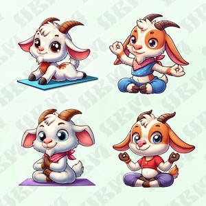 Cute Cartoon Goat Yoga Clipart Bundle, Funny Animal Meditation Sticker ...