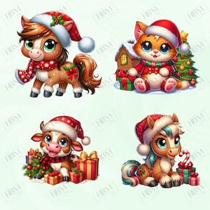 Cute Christmas Farm Animals Clipart Bundle, Festive Baby Cow Sticker ...