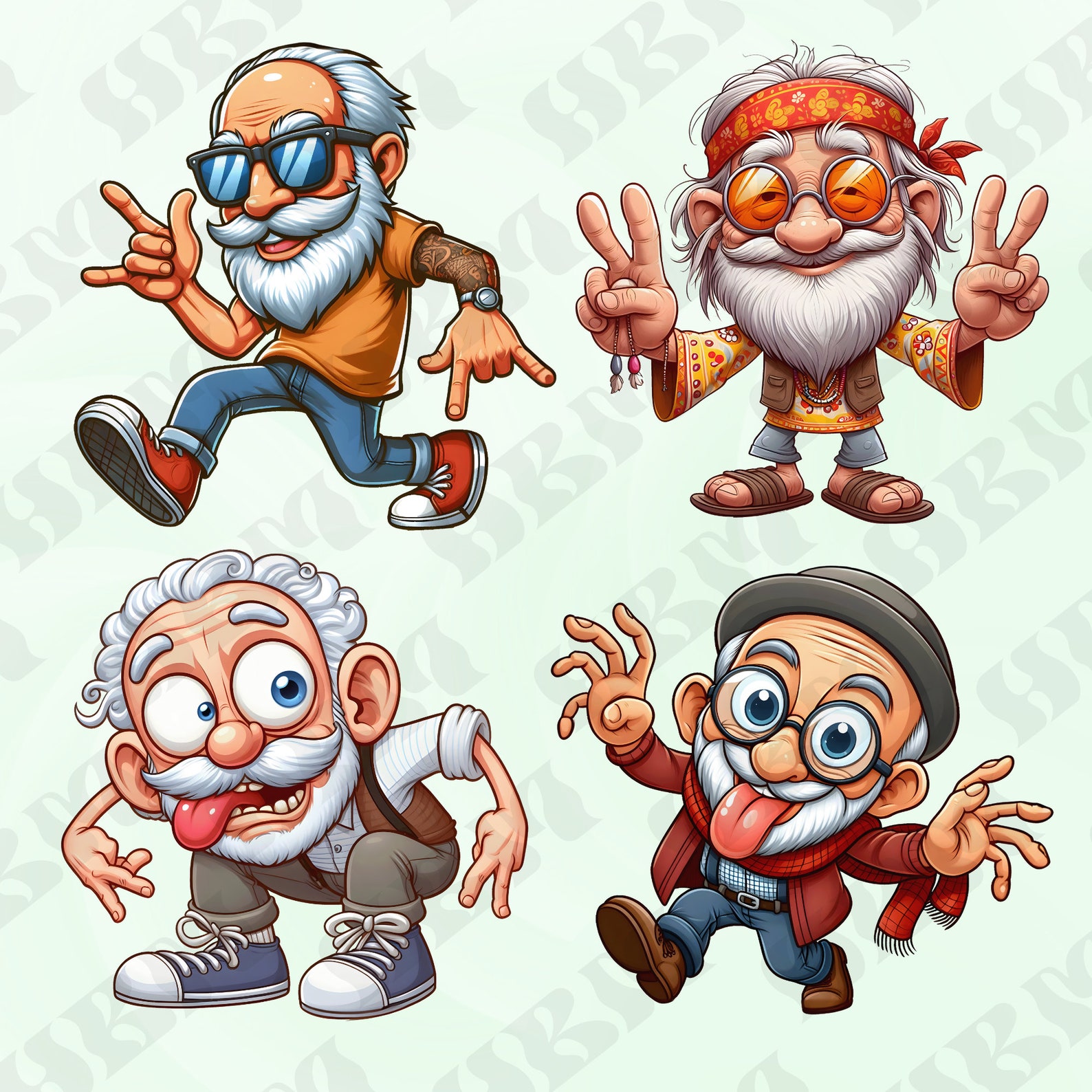 Funny Cartoon Old Men Clipart Bundle, Grandpa Sticker, Drunk ...