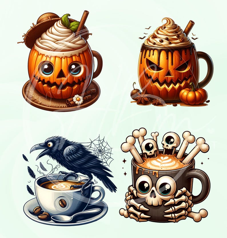 Spooky Halloween Coffee PNG Clipart Bundle, Pumpkin Spice Drinks ...