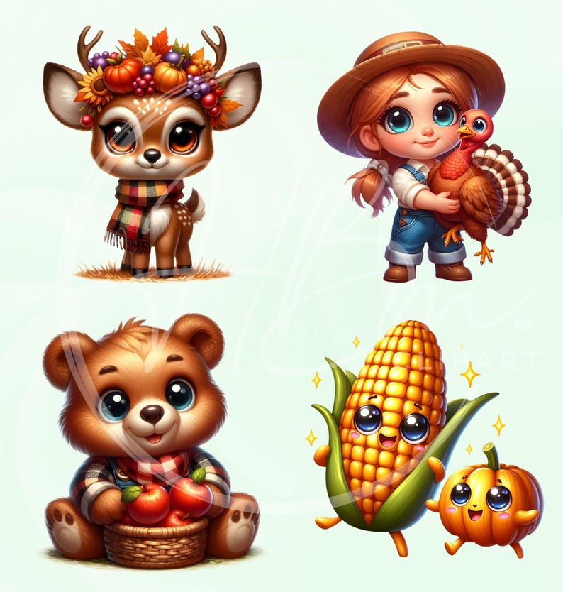 Pilgrim Harvest Clipart Bundle, Cute Fall Thanksgiving Friends PNG ...