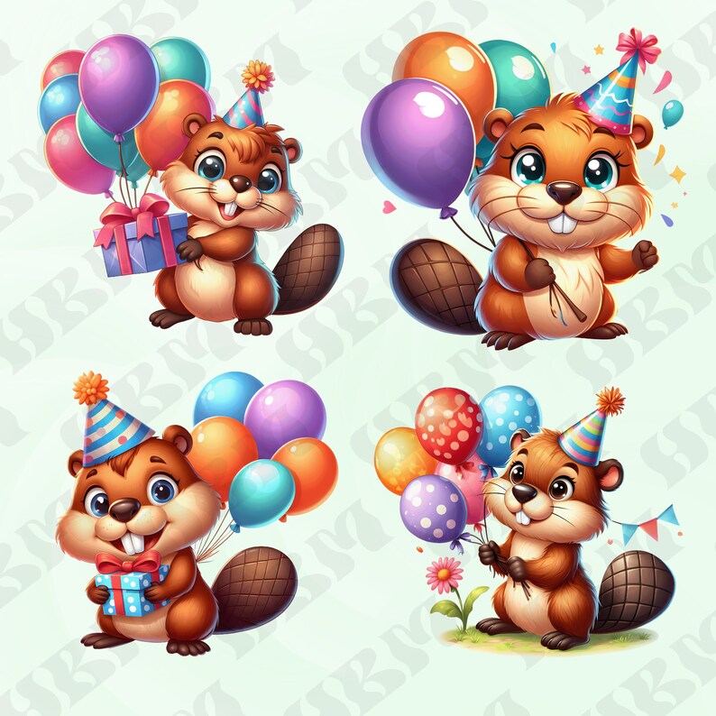24 Cute Party Beavers Clipart Bundle, Cartoon Balloon Sticker, Adorable ...