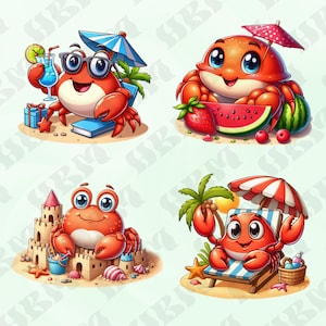 Cute Cartoon Summer Crabs Clipart Bundle, Surf Nursery Decor, Beach ...