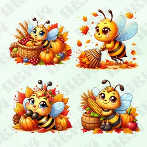 Cute Cartoon Autumn Bees Clipart Bundle, Fall Nursery Decor, Leaves ...