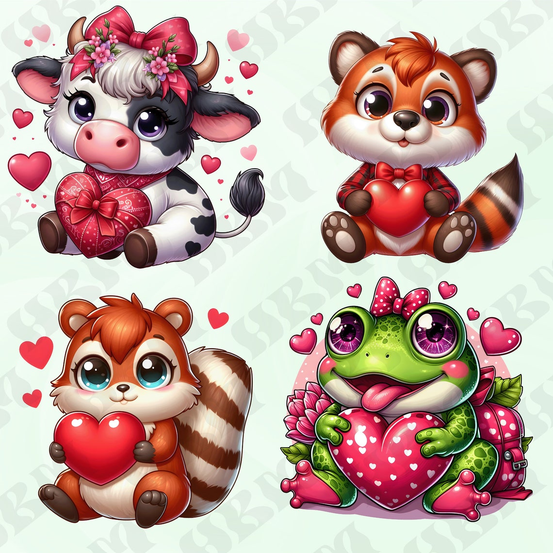 25 Cute Valentine Animals Clipart Bundle, Cow Card Making, Frog Baby ...