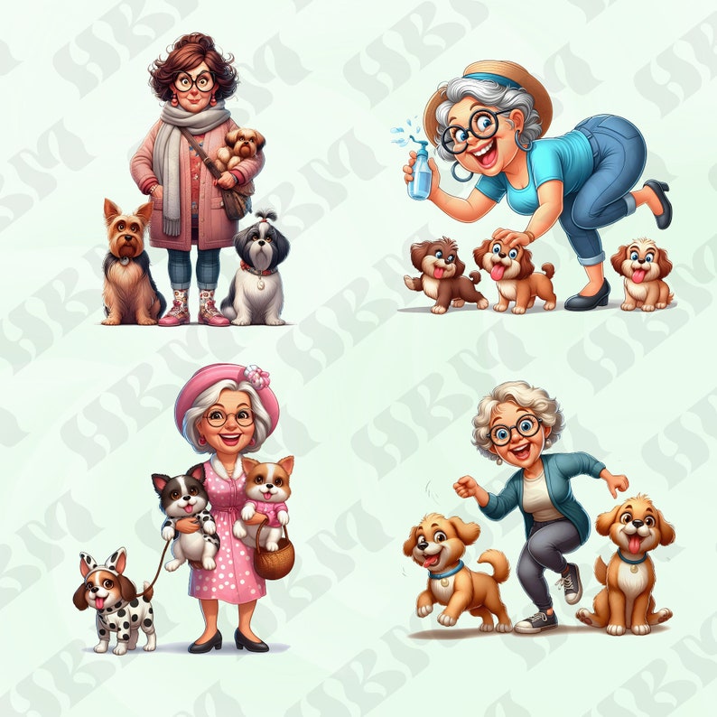 Funny Crazy Dog Lady Clipart Bundle, Witty Stickers, Whimsical Cartoon ...