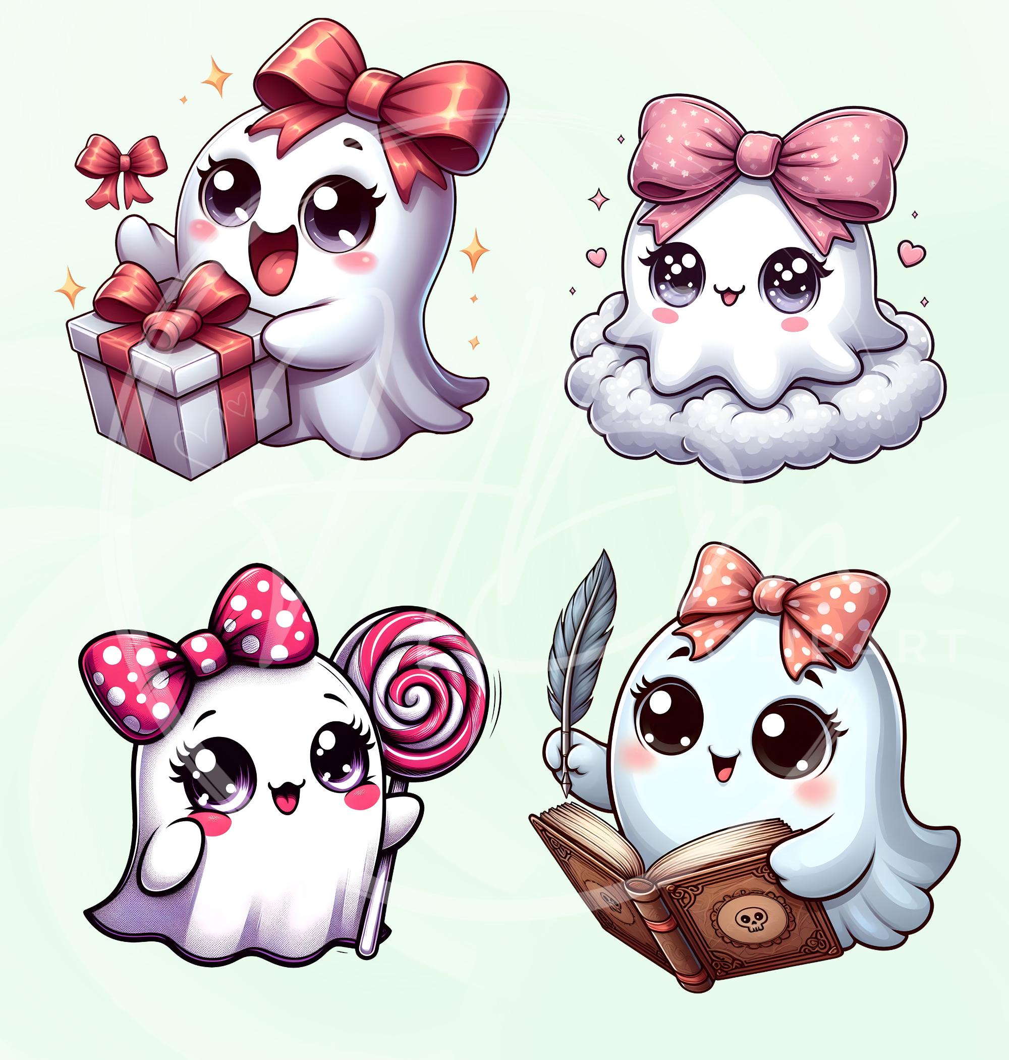 Cute Coquette Ghost Clipart Bundle, Kawaii Halloween Pngs, Cozy Fall ...