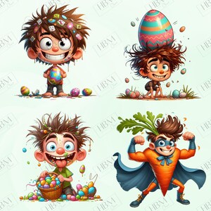 Funny Quirky Easter Boys Clipart Bundle, Children Cartoon Sticker ...