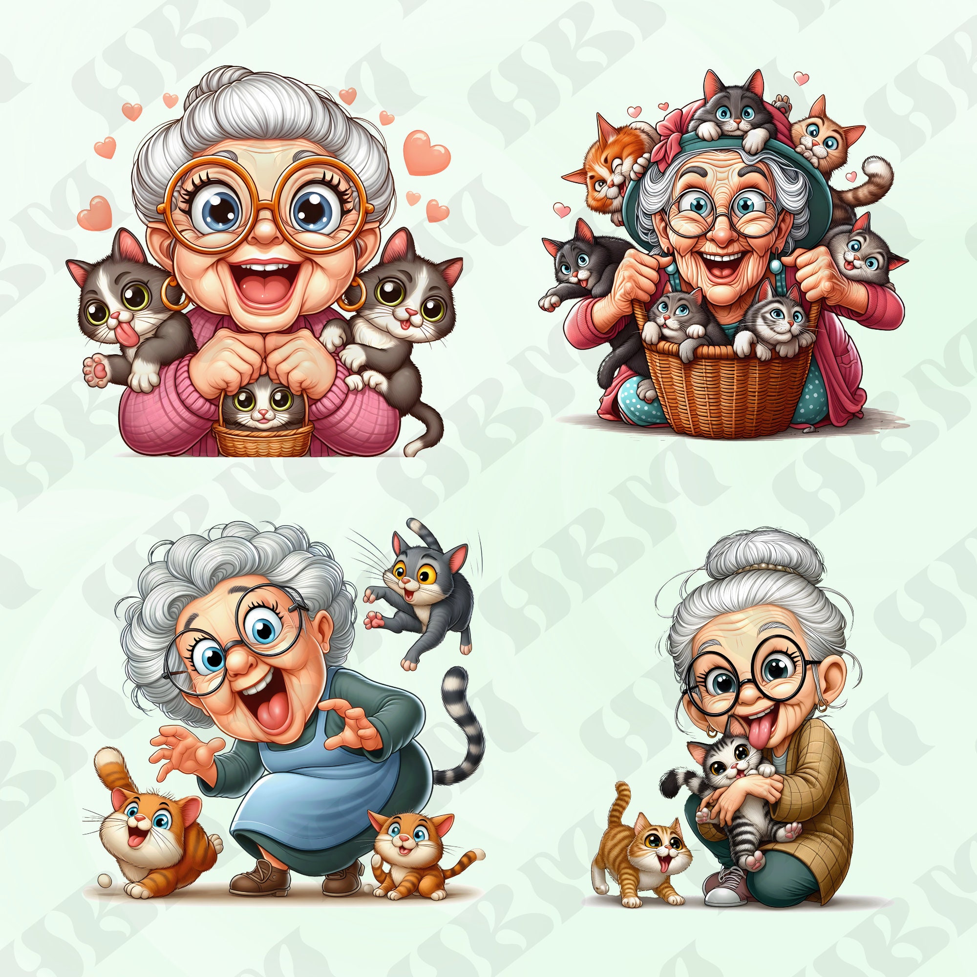 Funny Crazy Cat Lady Clipart Bundle, Witty Stickers, Whimsical Cartoon ...