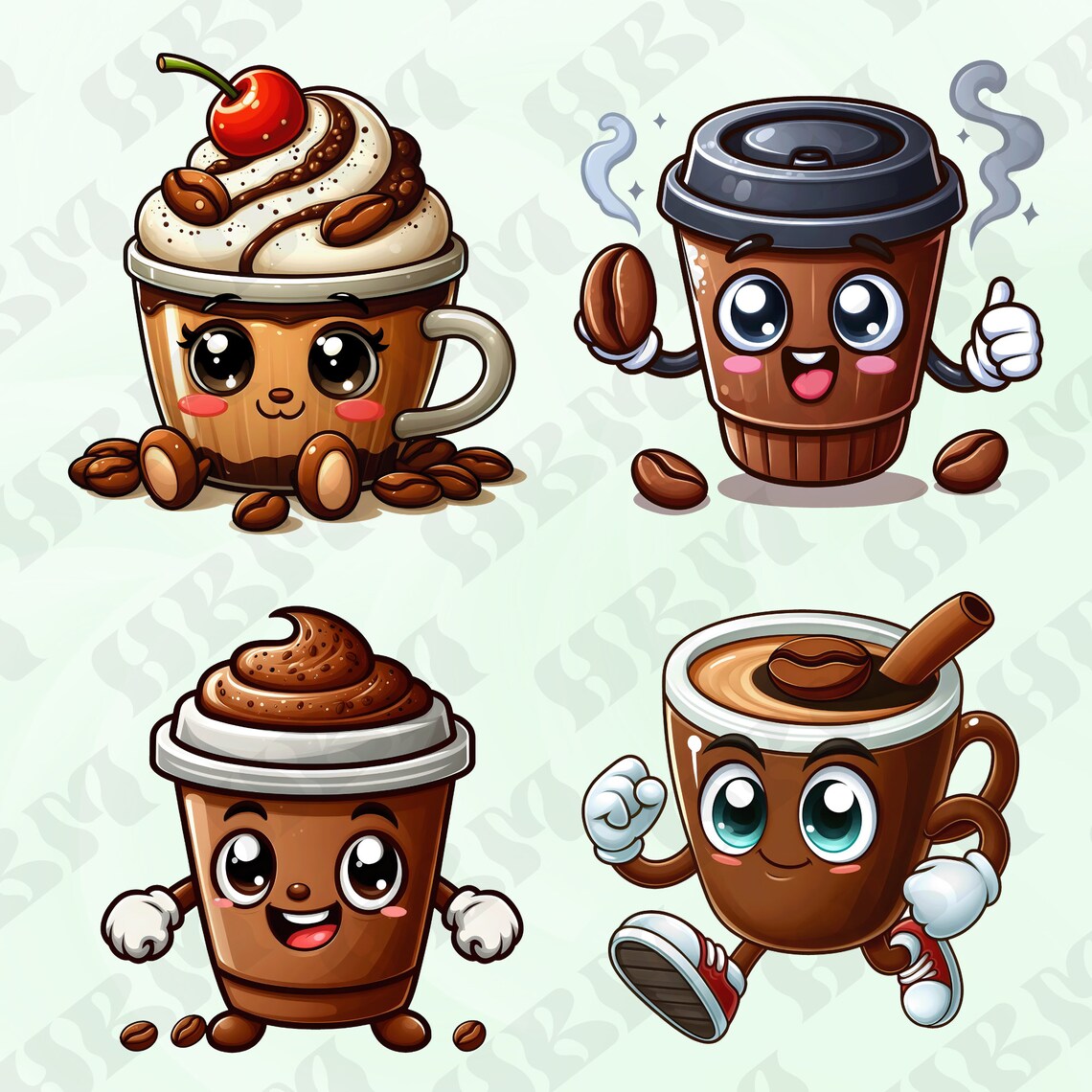 24 Cute Coffee Characters Clipart Bundle, Caffeine Card Making ...