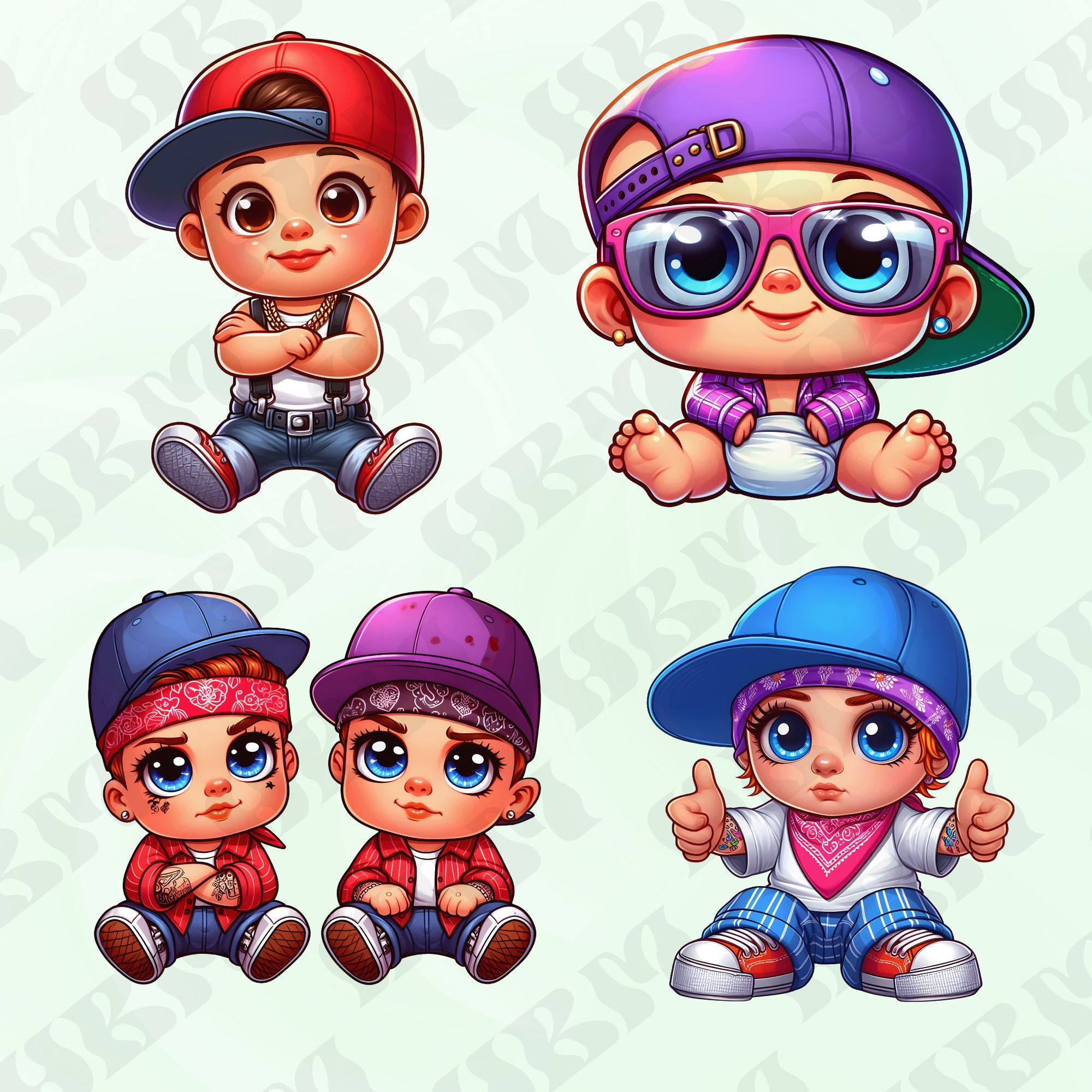 Cute Cartoon Gangsta Baby Clipart Bundle, Funny Attitude Sticker ...