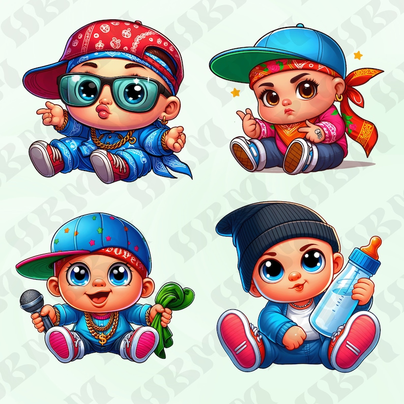 Cute Cartoon Gangsta Baby Clipart Bundle, Funny Attitude Sticker ...