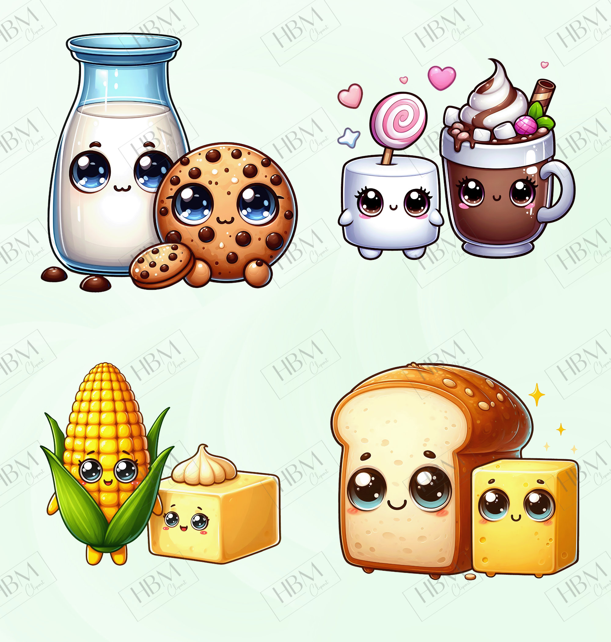 Cute Cartoon Food Pairs Clipart Bundle, Kawaii Fruit Sticker, Adorable ...