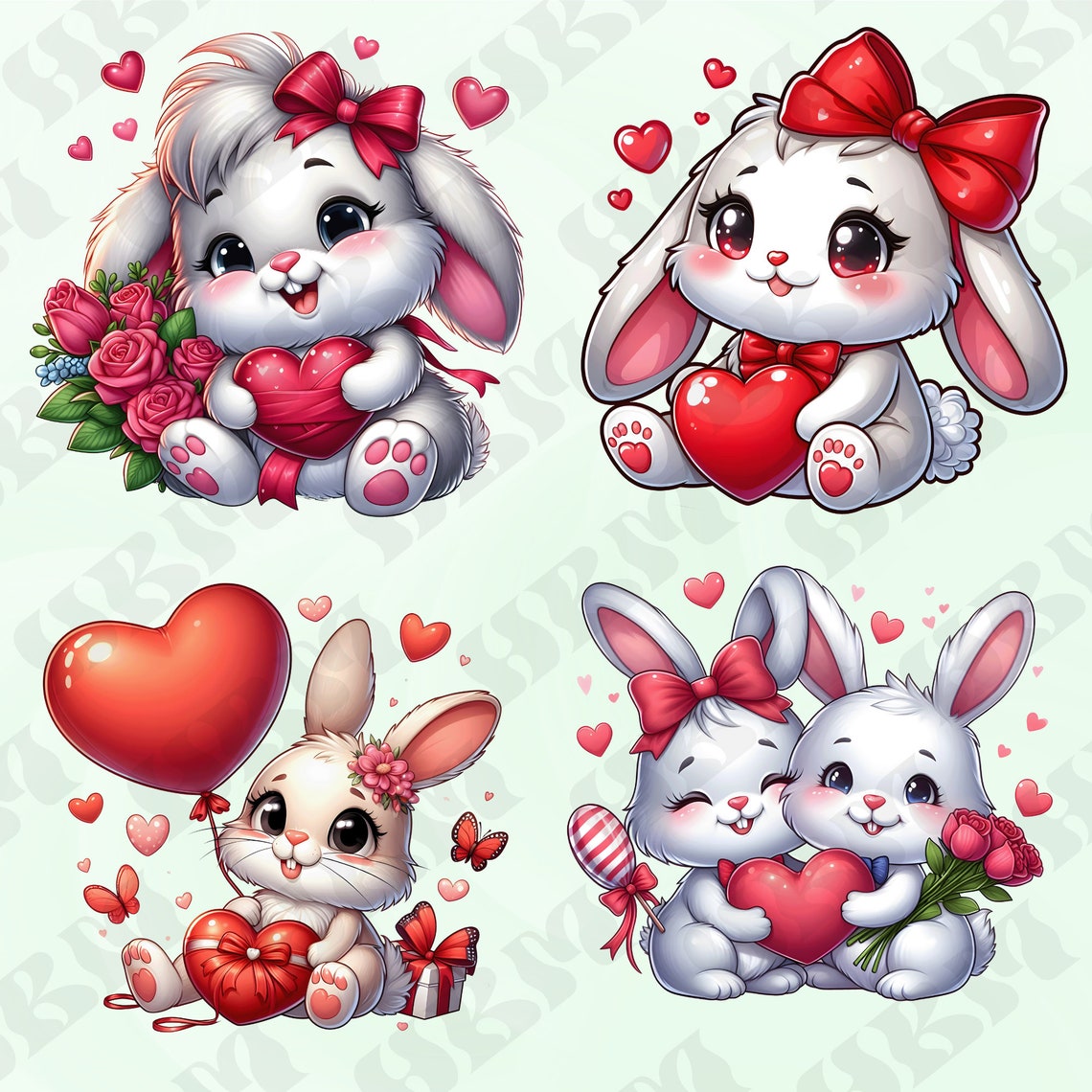 25 Cute Valentines Day Bunny Clipart Bundle, Rabbit Card Making, Hare ...